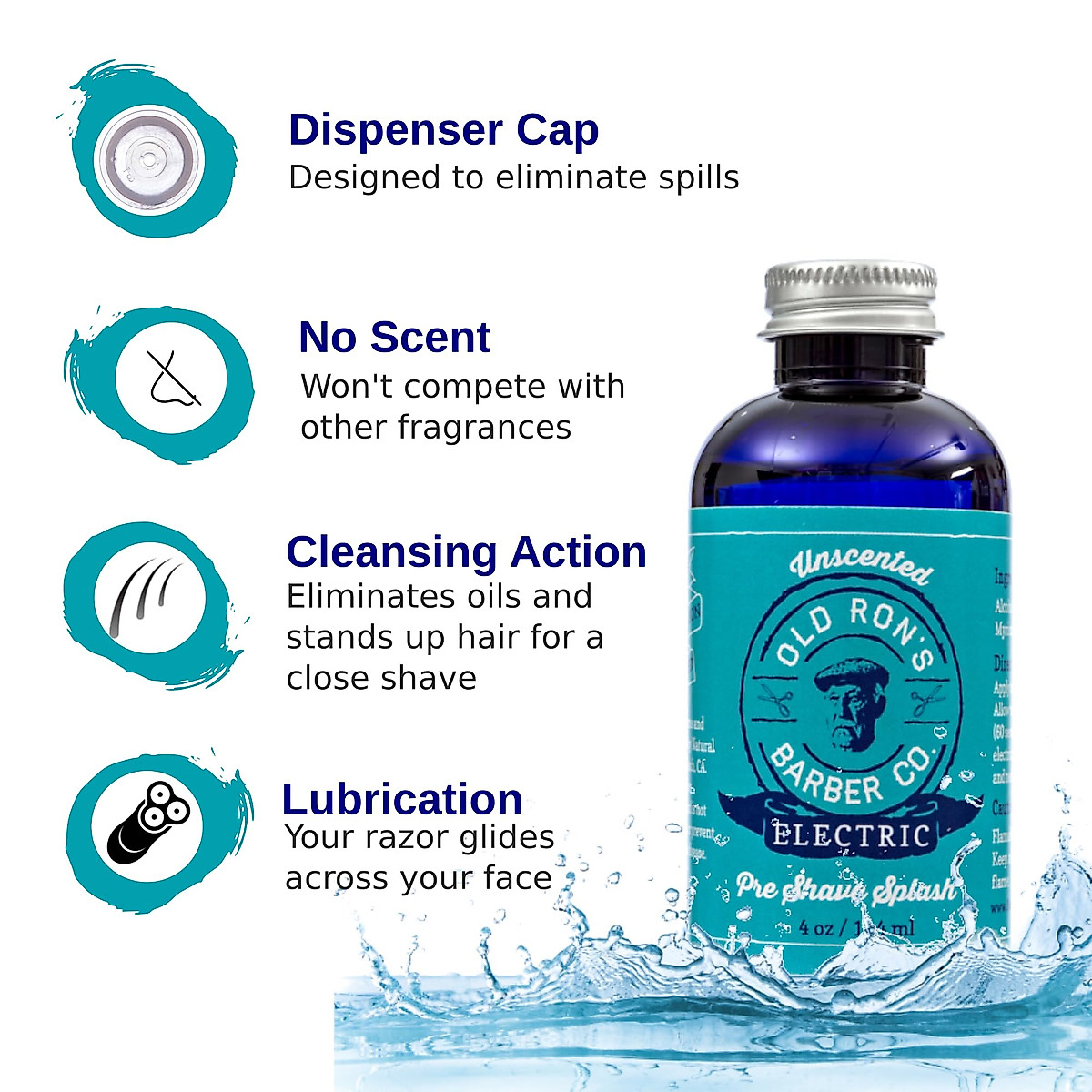 Electric Pre-Shave Splash - Unscented - 4 Oz Bottle