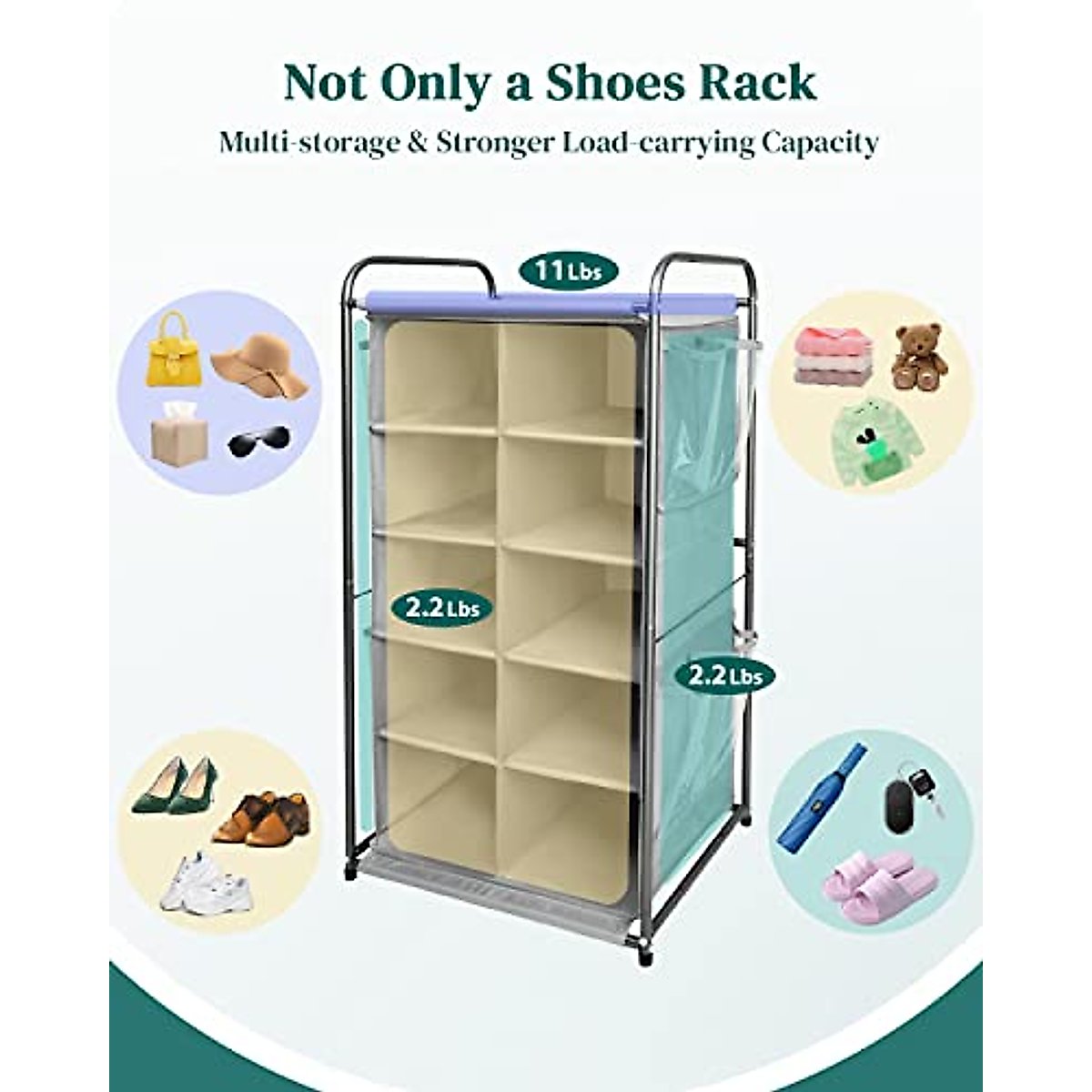 MULISOFT Shoe Cubby, Stackable Shoe Cubby Storage with 8 Pockets, 10-Cube Shoe Organizer Cubby with Top Storage and Handle, Shoe Rack for Closet, Small Space, Entryway, Bedroom, Dorm