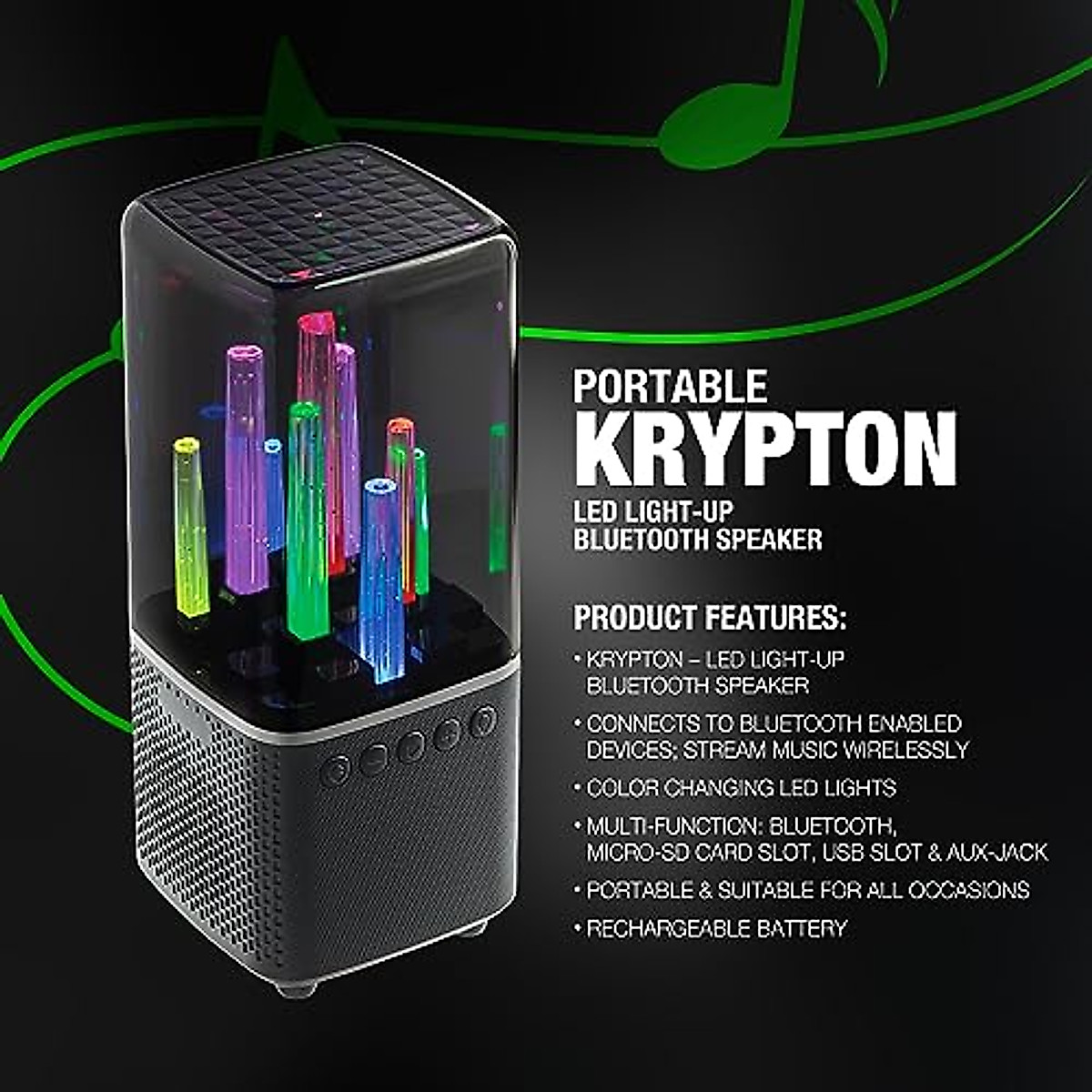 Audiolux Wireless Portable Bluetooth Speaker, Color Changing LED Light-Up MP3 Player, Clear Stereo Sound, Outdoor Surround Sound Streaming Device, Deep Bass, Rechargeable, TWS, USB Slot, Micro SD