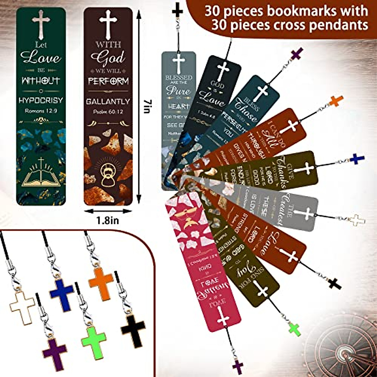 30 Pcs Bible Verses Bookmarks with Hollow Cross and Cross Pendants Inspirational Book Markers Christian Bookmarks, Christian Gifts Reading Reward Scripture Church Supplies for Women Kids Men