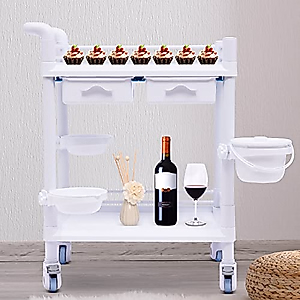 Rolling Utility Cart, 3-Tier Heavy Duty Cosmetology Cart with 360° Swivel Wheels, Dirt Bucket and Drawer for Beauty Salon SPA, Commercial Hospital Office Lab Cart (White)