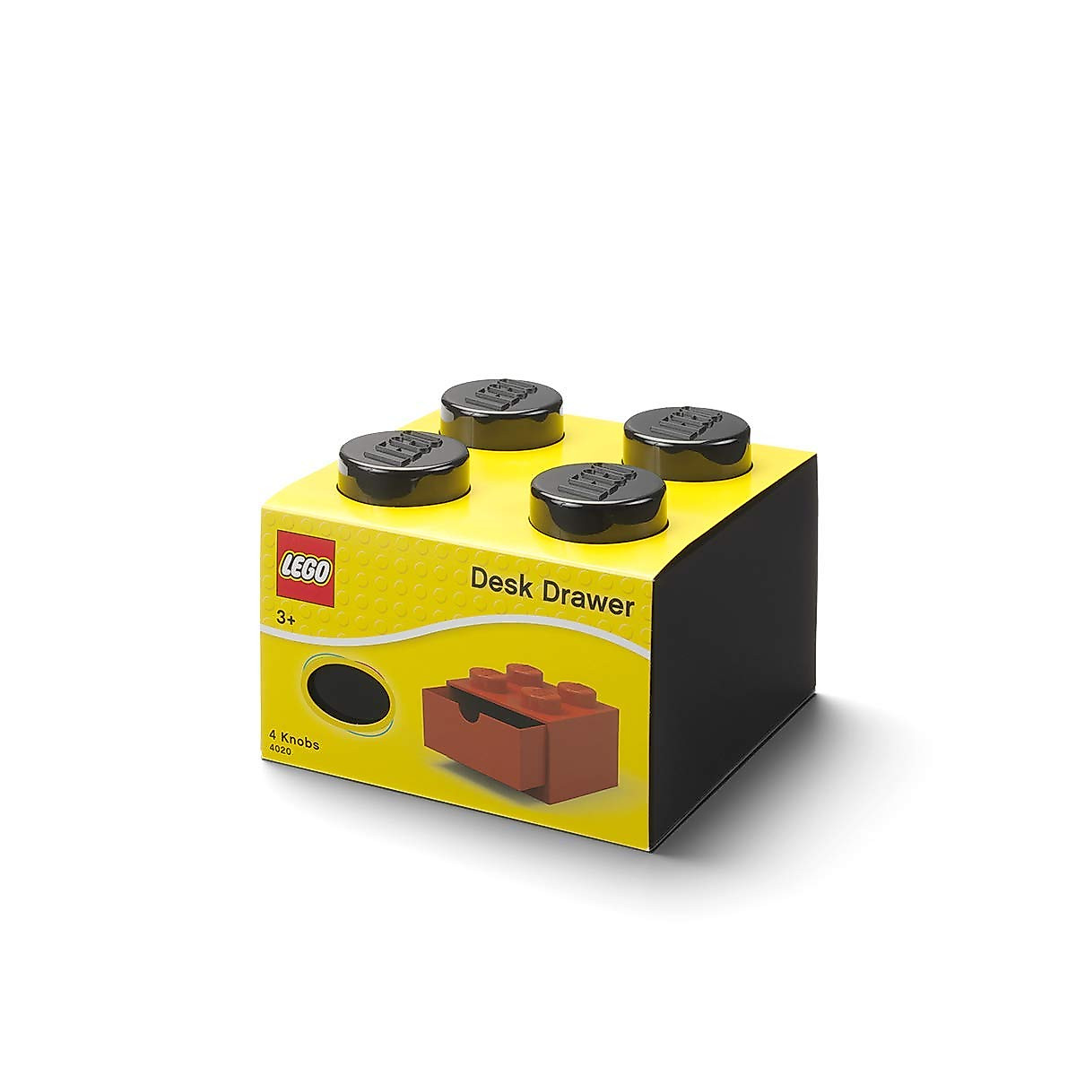 ROOM Copenhagen Lego Storage Brick 4 Desk Drawer, 4-Stud Stackable Tabletop Storage Box, 6.2 x 6.2 x 4.4 in, Black