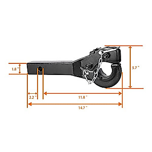 ANGCOSY 10-Ton Pintle Hook Trailer Hitches Receiver Hook for 2” Hitches Hitch Hook Military Receiver, 20000 lbs, 15” Length
