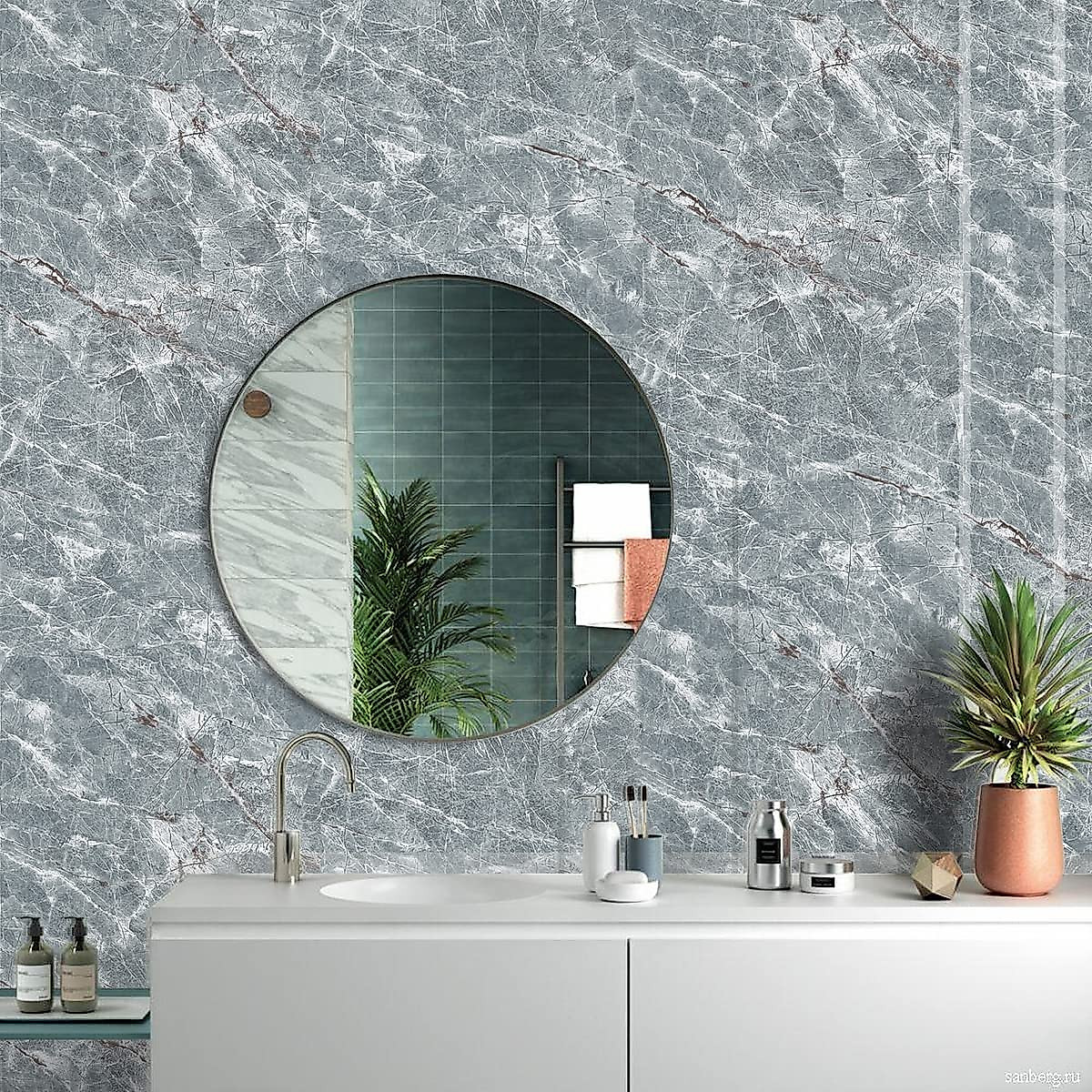 Erfoni Marble Contact Paper Blue Glossy Marble Wallpaper Marble Peel and Stick Wallpaper for Countertops 15.8inch x 197inch Granite Self Adhesive Removable Wall Paper for Cabinets Waterproof Vinyl