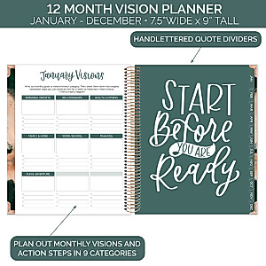 bloom daily planners 2023 Hardcover Calendar Year Goal & Vision Planner (January 2023 - December 2023) - Monthly/Weekly Column View Agenda Organizer - 7.5" x 9" - Wanderlust
