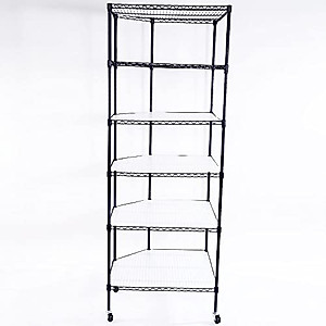 Wire Shelving 6 Tiers Polygonal Corner Shelf, Metal Storage Standing Rack with Wheels, Corner Wire Shelf for Kitchen, Garage and Living Room( US Shipping) (Black)