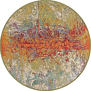 Unique Loom Outdoor Modern Collection Area Rug - Crumpled (3' 3" Round, Multi/ Gold)