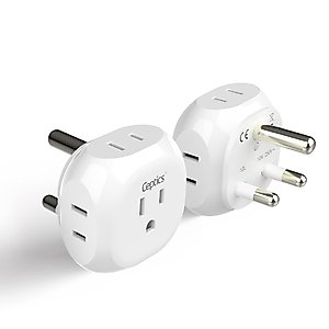 Ceptics South Africa Travel Plug Adapter South Africa Power Adapter Charger 4 Input - USA to Any Type M Countries Such as Botswana, Namibia and More - 2 Pack (PT-10L), White (PT-10L-2PK)