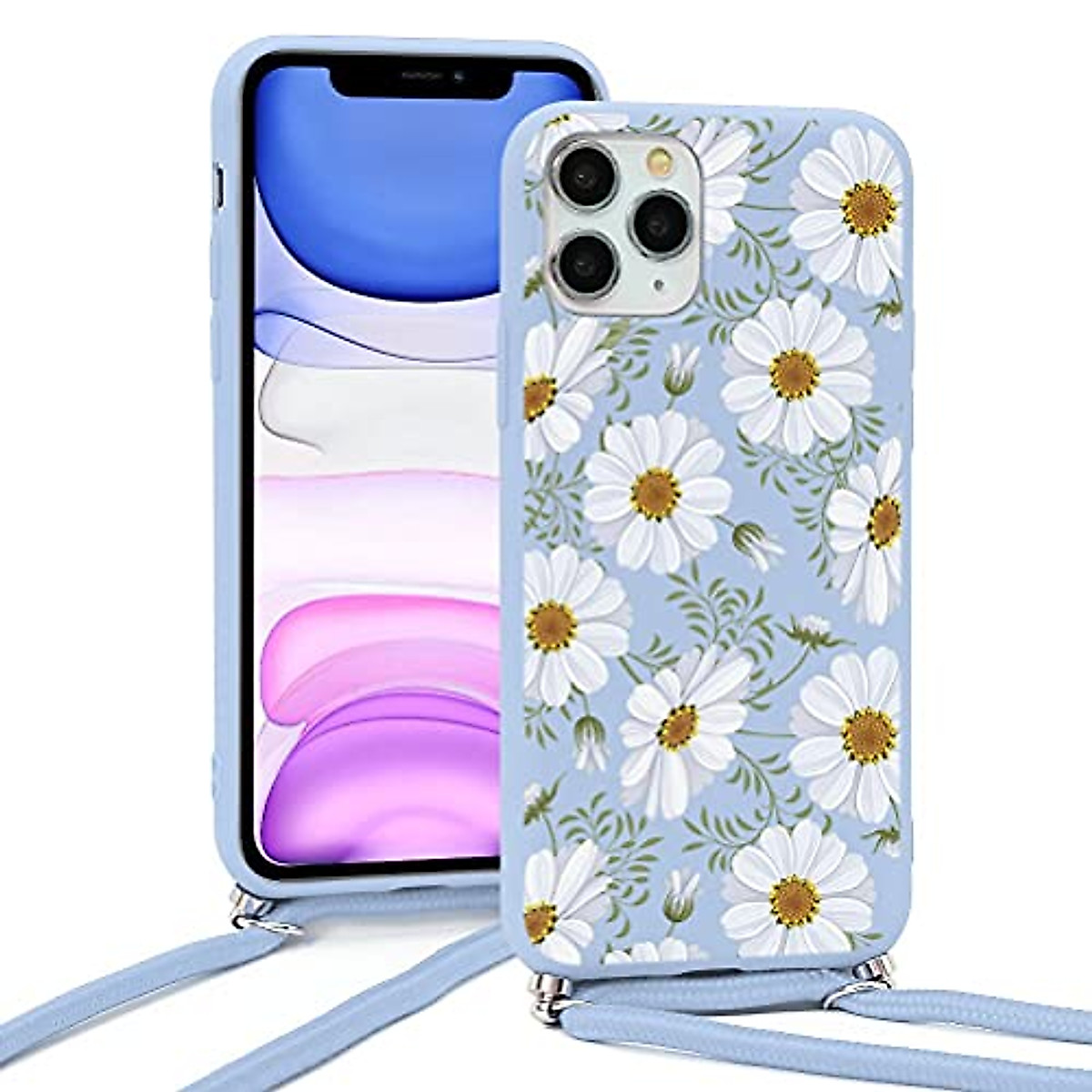 Pnakqil Compatible with Apple iPhone X/XS Case 5.8 inch, Crossbody Adjustable Necklace Lanyard with Fashion Pattern Design Soft Purple TPU Shockproof Protective Case for iPhone Xs, Flower 2