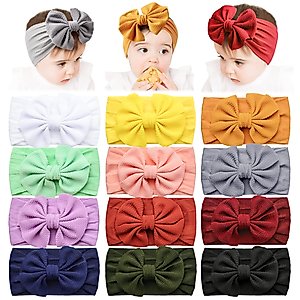 Prohouse Baby Headbands with Big Waffle Bows Nylon Hairbands Handmade Hair Accessories for Baby Girls Newborn Infant Toddlers Kids, Pack of 12