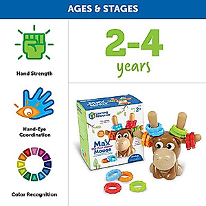 Learning Resources Max the Fine Motor Moose - 13 Pieces, Ages 2+ Toddler Learning Toys, Fine Motor Toy for Toddlers, Preschool Toys