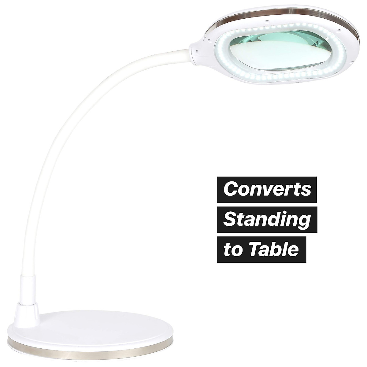 Brightech LightView Pro Magnifying LED Desk Lamp with Light, Hobbies & Reading, Flexibility & Durability Magnifying Floor Lamp, 3 in 1 LED Light Glass Magnifier, Work Light for Pro Uses - White