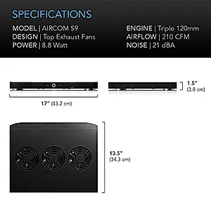 AC Infinity AIRCOM S9, Quiet Cooling Fan System 17" Top-Exhaust for Receivers, Amps, DVR, AV Cabinet Components