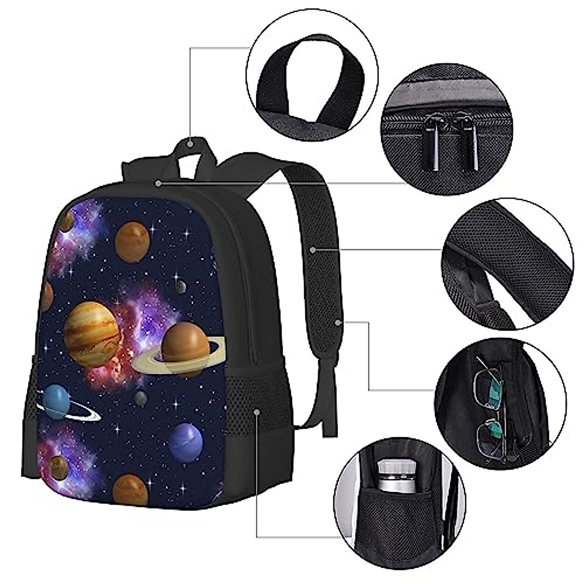 WZOMT Unisex Space Planet Backpack Funny Solar System Blue Purple Galaxy Daypack Lightweight Travel Bags Elementary Middle College School Backpacks for Teen Boys Girls Mens Women Large 17"