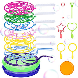 B bangcool Bubble Wands Set of 17, Bubble Making Toys with Trays, Big Bubble Wand Toys for Kids Adults, Dinosaur Shark Bubble Wands, Summer Outdoor Game Party Favors