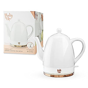Pink Up Noelle Electric Tea Kettle, Gooseneck Kettle, Hot Water Dispenser, Pour Over Coffee, Automatic shut off, Cordless, Electric Teapot, 1.5L, Ceramic, Grey