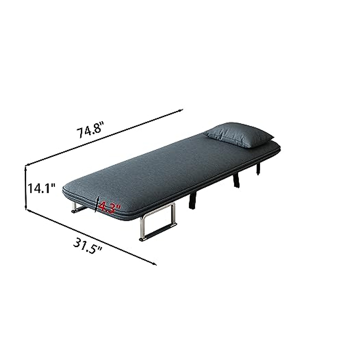 Haplized Convertible Chair Bed, Tri-Fold Sofa Bed with Adjustable Backrest & Pillow, Leisure Chaise Lounge Couch with Sturdy Steel Frame for Home & Office, Comfortable Sleeper Chair (31.5")