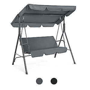 VINGLI 550 LBS Outdoor Porch Swing with Canopy, Patio Porch Swing with Stand with Cushions for Yard, Pool, Lawn, Balcony (Grey)