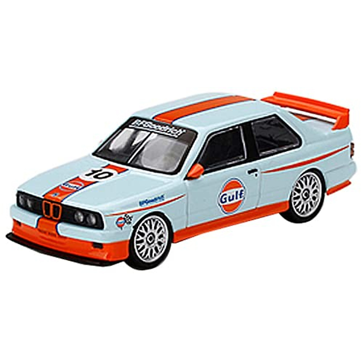 M3 E30 #10 ''Gulf Oil Light Blue with Orange Stripes 1/64 Diecast Model Car by True Scale Miniatures MGT00314, MGT00314-MJ
