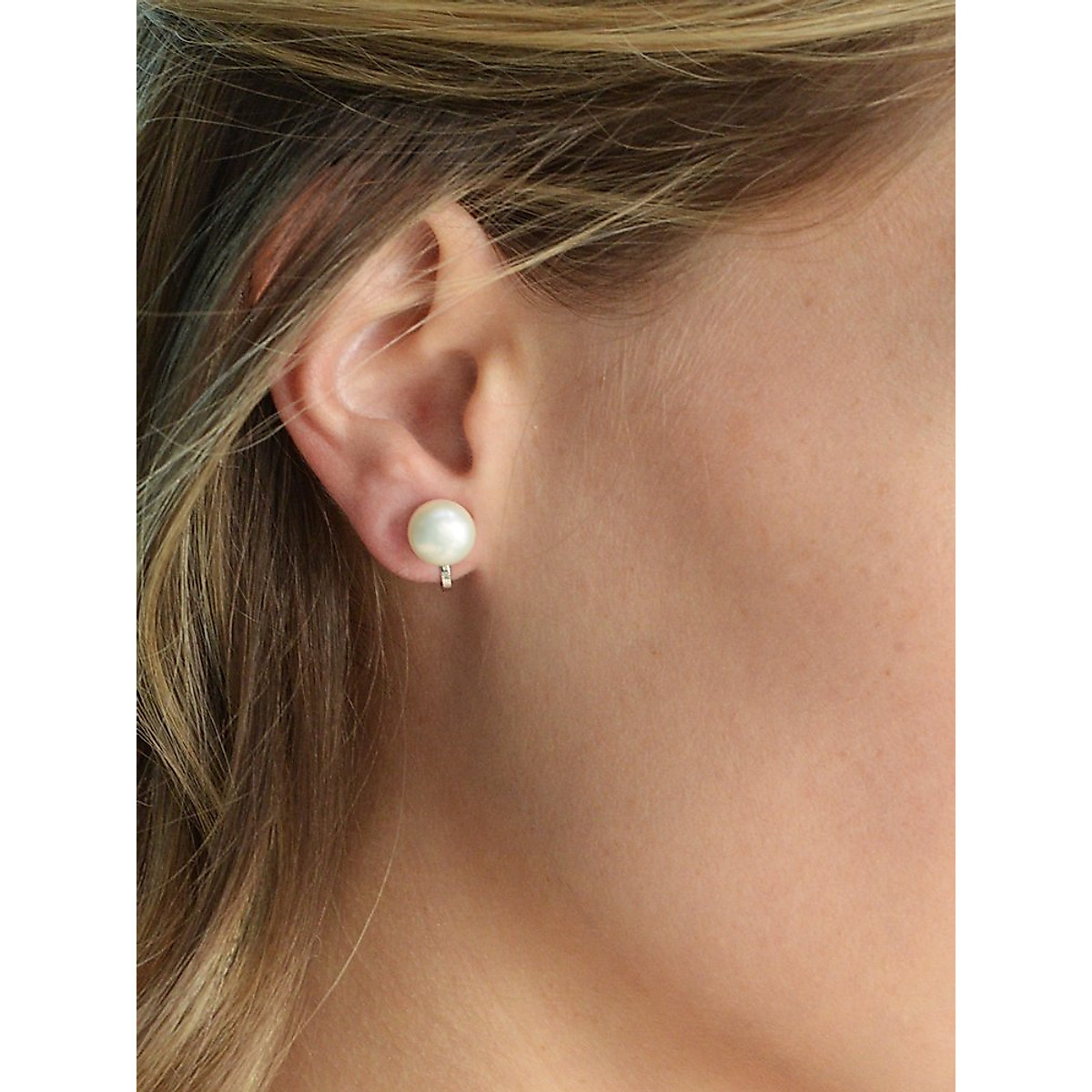 Mariell Ivory Freshwater Pearl Stud Clip On Earring for Women, 9mm, Non-Pierced Earring Birthday Gift