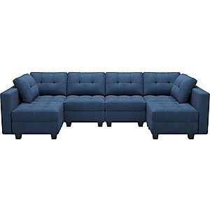 Belffin Modular U Shaped Sectional Sofa Couch with Reversible Chaises 6-seat Sectional Couch with Storage Seat Modular Sectional Set with Ottomans Blue