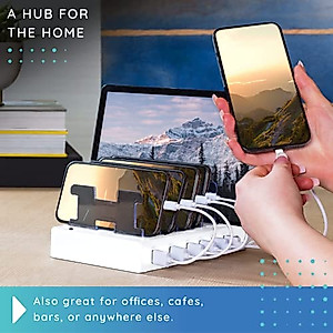 Hercules Tuff Charging Station for Multiple Devices - 6 USB Ports, Compatible with Cell Phones, Smart Phones, Tablets, and Other Electronics - White Elephant Gifts, Stocking Stuffers - White
