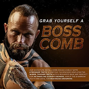 Bossman Metal Comb for Men - Hair and Beard Comb - Accessories for Men's Mustache, Beard and Hair Care with Leather Pocket Case (Black)