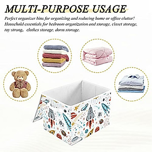 Kigai Cartoon Rocket Planet Star Storage Bin, Storage Baskets with Lids Large Organizer Collapsible Storage Bins Cube for Bedroom, Shelves, Closet, Home, Office 16.5 X 12.6 X 11.8 Inch