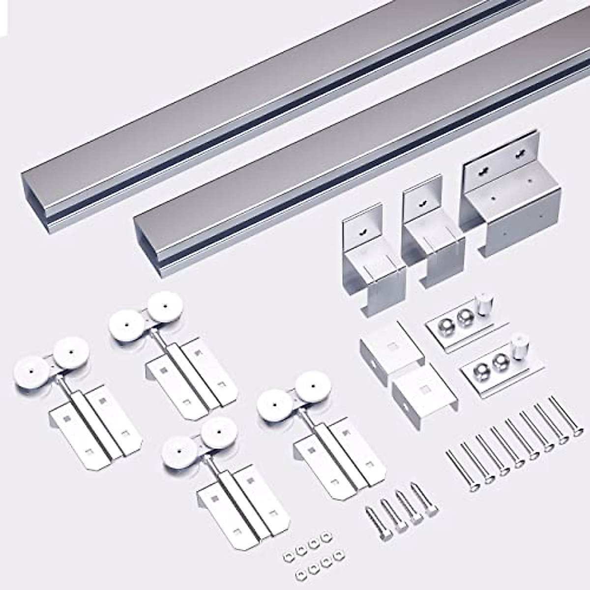 SMARTSMITH 8FT Galvanized Box Rail Track Sliding Barn Door Hardware for Exterior Barn Door Raw Material, Smoothly and Quietly, Double Door Easy to Install
