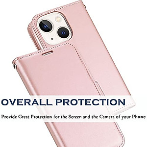 ERAGLOW for iPhone 13 Case,iPhone 13 Wallet Case,RFID Blocking [Stand Feature] [Card-Slots] Premium PU Leather Magnetic Protect Flip Cover for iPhone 13 6.1"(Rose Gold)