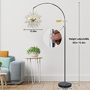 Crystal Arc Floor Lamps for Living Room, Modern Floor Lamp with Marble Base, Adjustable Height Standing Lamp, Mid Century Tall Lamp for Girls Room, Over Couch Arched Reading Light for Bedroom, Office