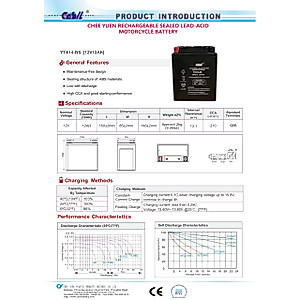 YTX14-BS Battery 12V 12AH 200 Cca - High Performance AGM SLA Power Sport Battery by Casil