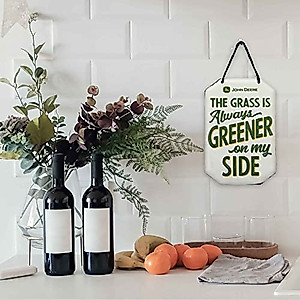 Open Road Brands John Deere Grass is Greener On My Side Embossed Metal Hanging Sign - Small John Deere Sign for Home Decorating - Great Gift Idea