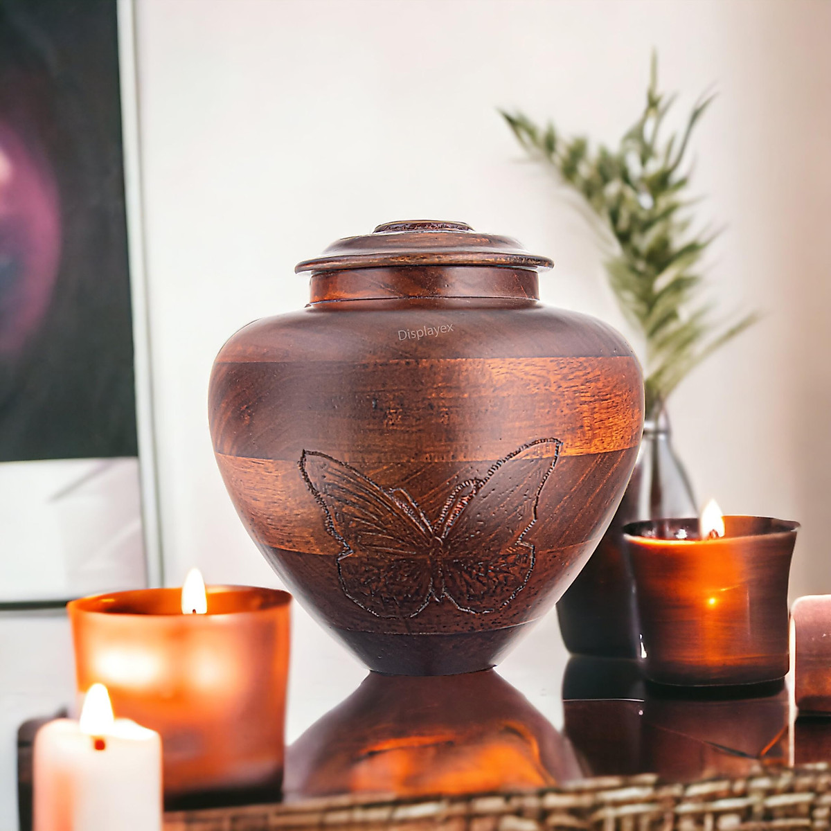 Hand Engraved Butterfly Funeral Cremation Urns for Human Ashes Adult Male Female - Pet Urns for Dogs Cat Ashes, Wooden Urns for Human Ashes, Urn Box for Ashes Keepsake