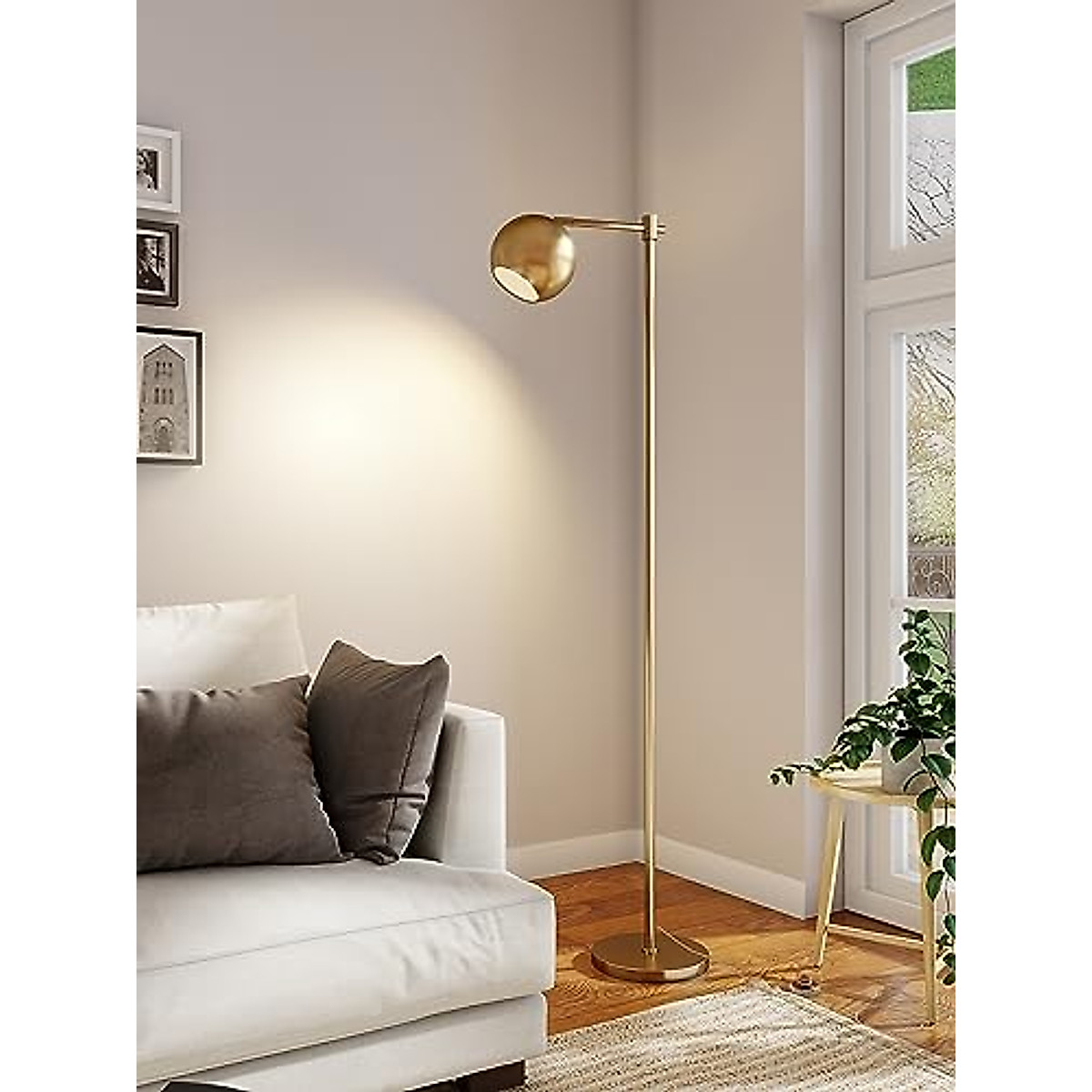 addlon Globe Gold Floor Lamp, 63 Inches Remote Control Mid Century Modern Floor Lamp with Metal Dome Shade,Antique Standing Lamp Adjustable for Living Room Reading Bedroom Home Office