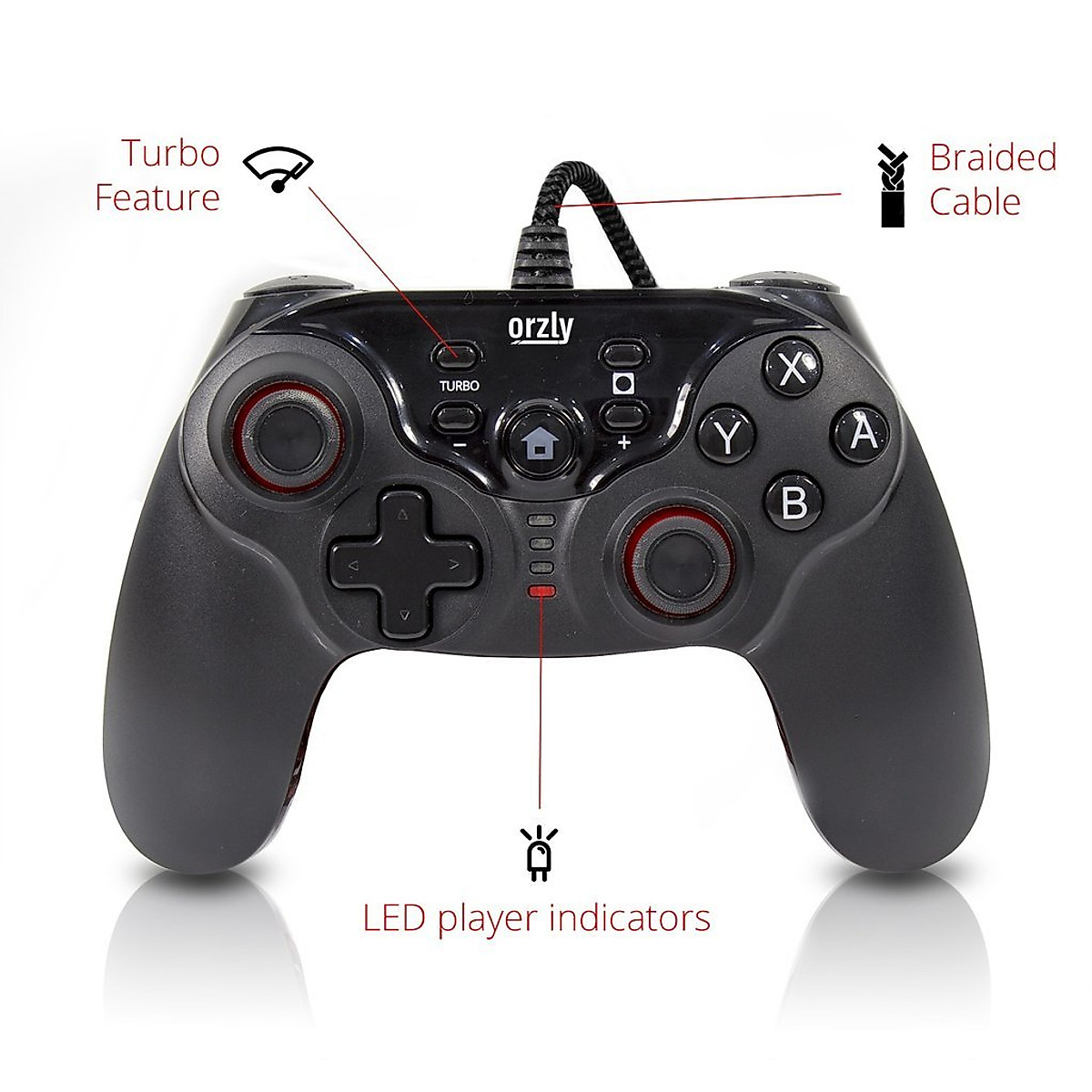 Orzly Pro Gamepad Turbo Controller for Nintendo Switch - TWIN PACK - 2x Plug and Play USB Wired Game Pads with Extra Long 3m Cable (10ft) and Turbo Buttons for Nintendo Switch (BLACK Control Pads x2)