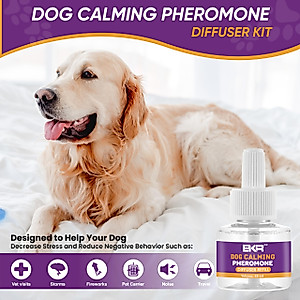 BKRMART Dog Pheromone Calming Diffuser 5 in 1 Appeasing Pet Pheromones Diffuser to Calm Kit 1 Diffuser & 4 Pheromone 48ml Refill for Anxiety Relief Reduce Barking Aggression Fighting Stress