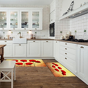 Libaoge Kitchen Mat Rug Set of 2 Red Flowers Under Sunset Runner Rug Anti-Fatigue Comfort Memory Foam Standing Mat Non-Slip Floor Door Mat for Bathroom Bedroom 20x32in+20x63in