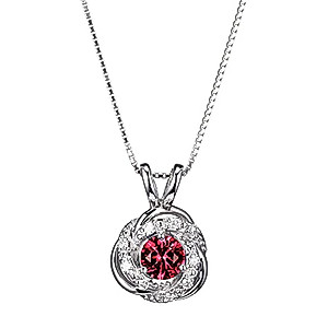 Amazon Essentials Platinum Over Sterling Silver Created Ruby and 1/10th Carat Total Weight Lab Grown Diamond Delicate Knot Necklace, 18 Inch Box Chain 2 Inch Extender (previously Amazon Collection)
