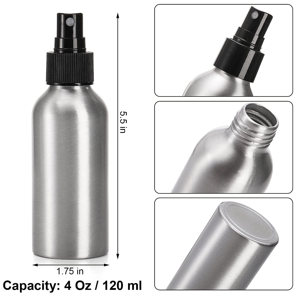 Youeon 12 Pack 4 Oz Fine Mist Spray Bottles, Aluminum Empty Spray Bottles, Reusable Bottles Small Spray Bottles for Travel, Cosmetic Perfume, Toner, Face Spray, Essential Oil Storage