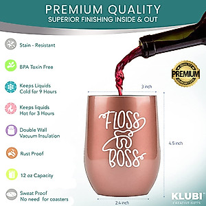 KLUBI Dental Assistant Gifts- Floss Boss 12oz Wine Tumbler or Coffee Mug - Funny Idea for Dentists, Women, Dental Hygiene, Glass, Men, Hygienist