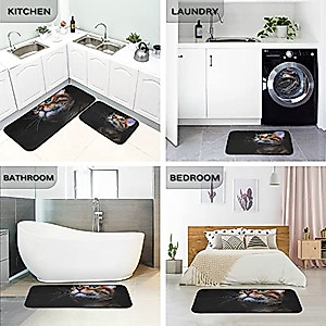 Bengal Cat Kitchen Rugs and Mat 2 Pieces Set Cushioned Anti Fatigue Kitchen Mat Non Slip Doormat Runner Carpet Washable Farmhouse Decor for Home Kitchen Hallway Bedroom