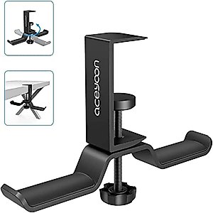 aceyoon Headphone Stand, Under Desk Hanger, Dual Headset Holder, Table Hook for Bag/Backpack/Gaming Headphone, 360 Rotatable, Black