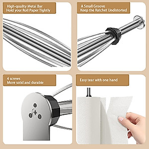 Shinhadi Paper Towel Holder Under Cabinet with Damping Effect,Wall Mount Paper Towel Holder Single Hand Operable, Self-Adhesive or Drilled for Kitchen Bathroom Pantry