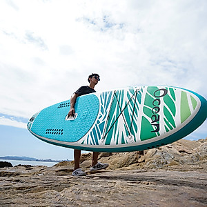 FEATH-R-LITE Inflatable Paddle Board Stand Up Paddleboards for Adults SUP with Complete Premium Accessories Pump, Adjustable Paddle, Leash, Three Fins, Waterproof Phone Bag, Repair Kit, Backpack