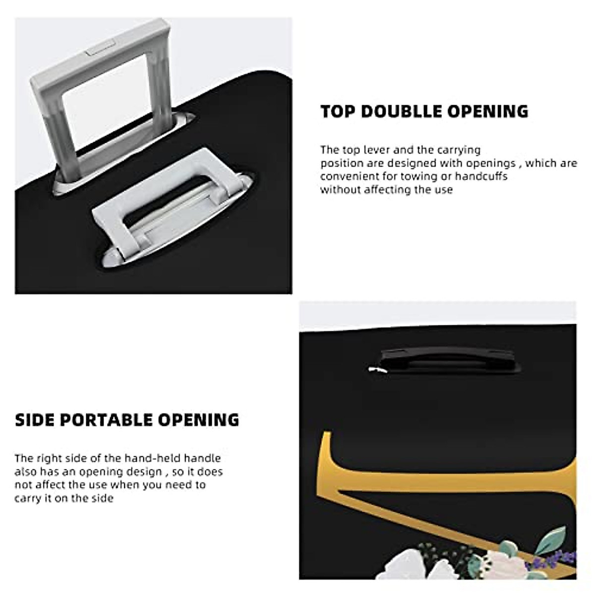 Flower Lette M Black Luggage Cover Elastic Washable Stretch Suitcase Protector Anti-Scratch Travel Suitcase Cover for Kid and Adult S (18-21 inch suitcase)