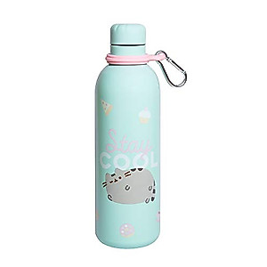 Grupo Erik Official Pusheen Water Bottle-Sports Bottle-500ml / 17OZ, Stainless Steel, Vacuum Insulated Water Bottle, Double Wall Reusable Water Bottle With Carabiner, BPA Free, Kawaii Water Bottle