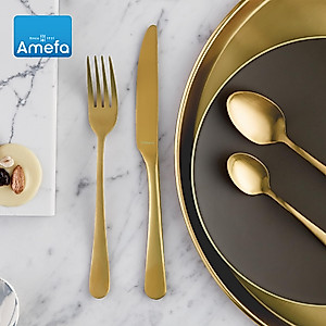 Amefa Austin 20-piece Premium 18/0 Stainless Steel Flatware Set, Satin Golden Finish, Silverware Set Service for 4, Dishwasher Safe, Rust Resistant Cutlery (Gold)