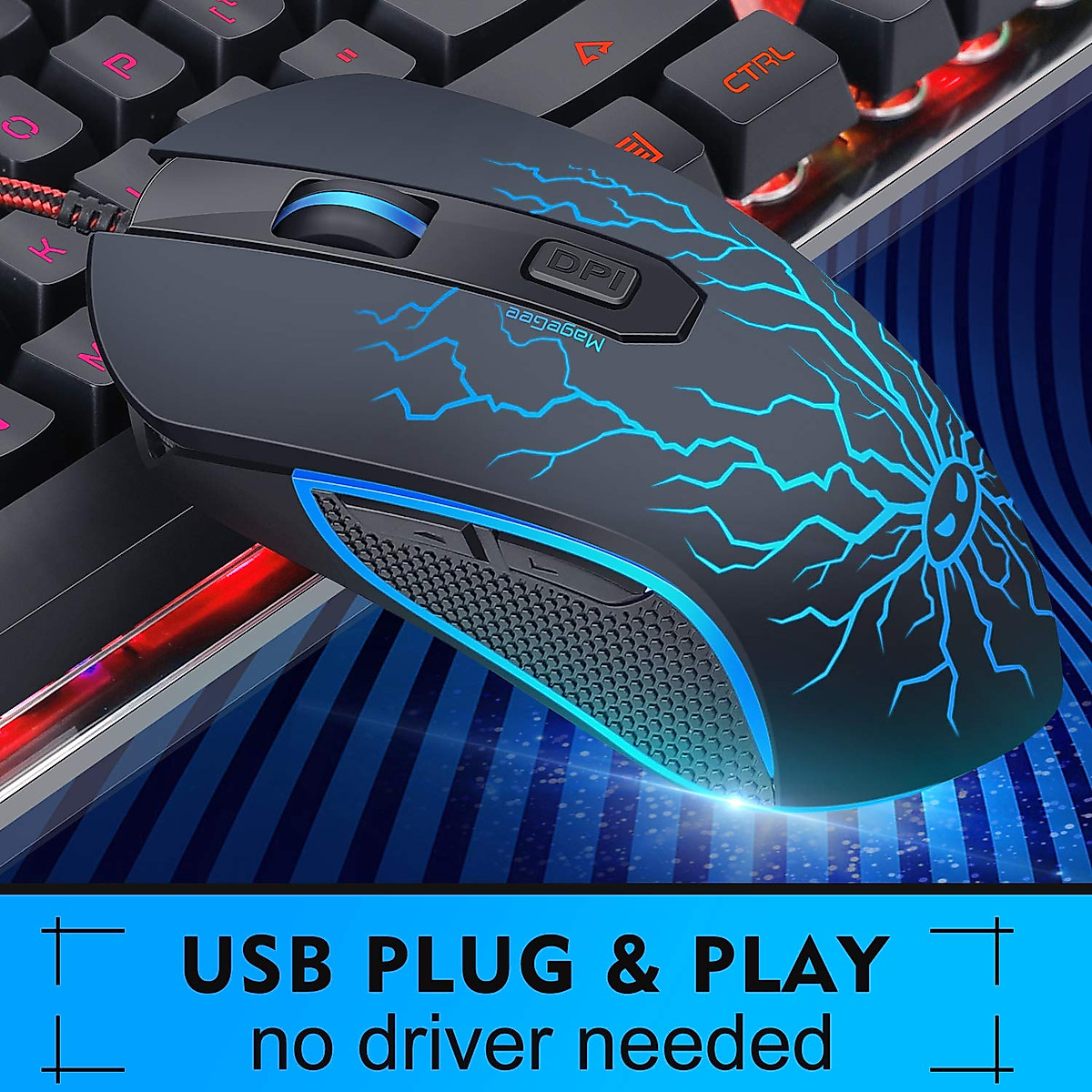 Gaming Keyboard and Mouse Combo, K1 LED Rainbow Backlit Keyboard with 104 Key for Computer/PC/Laptop