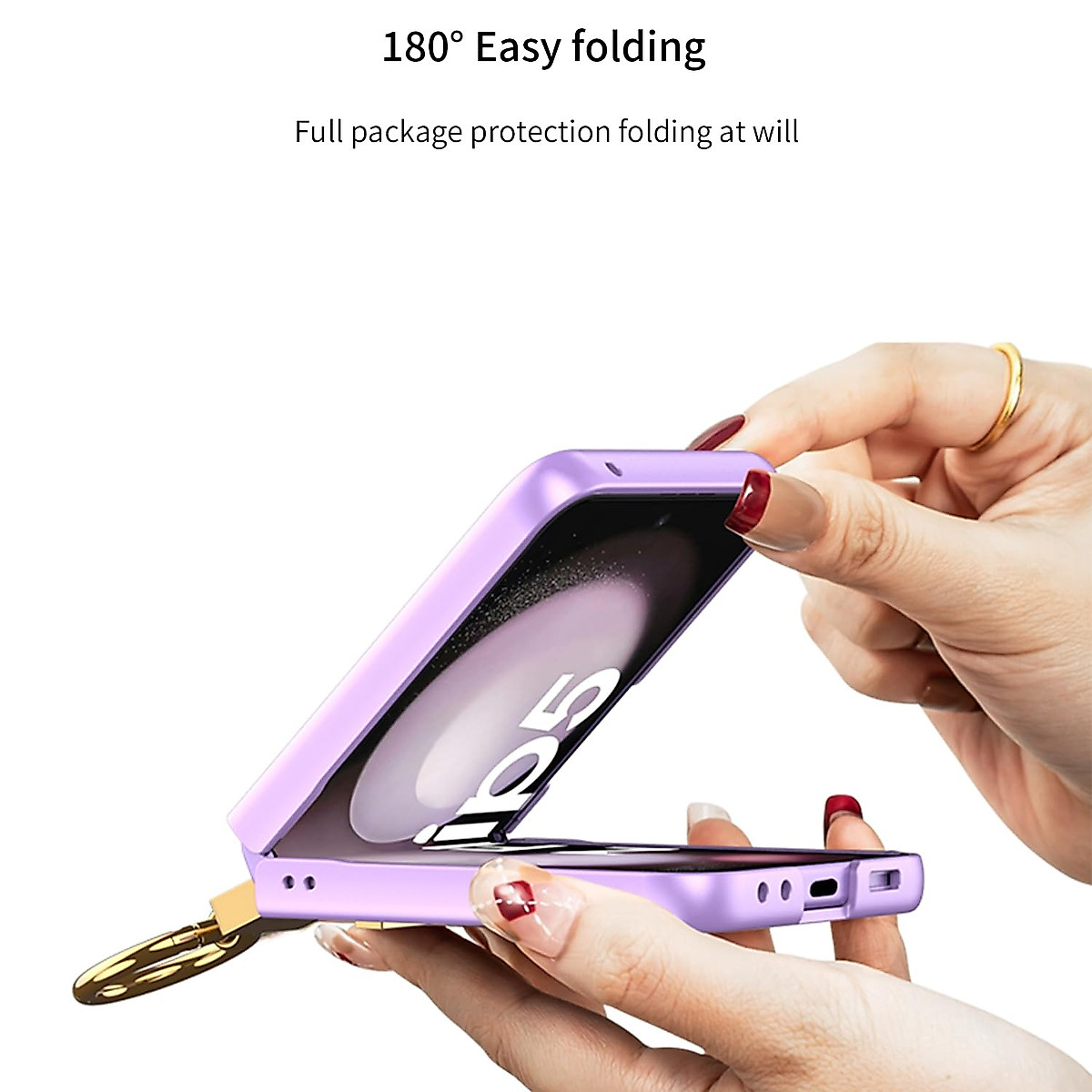 MiorMiar Ultra-Thin Leather Mobile Phone case for Samsung Galaxy Z Flip 5, Folding Hard PC Protective Shockproof Cover with Ring, Camera Protector Shell for Z Flip5 (Light Green)